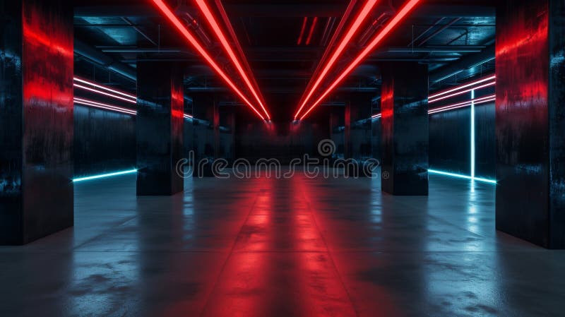 Red Neon Light Underground Passage Stock Image - Image of shadow ...