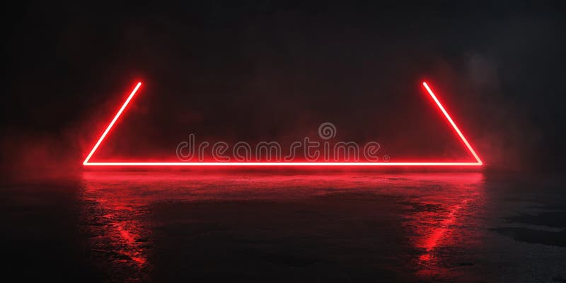Red Neon Lights Forming Triangle Shape on Wet Asphalt in Dark ...