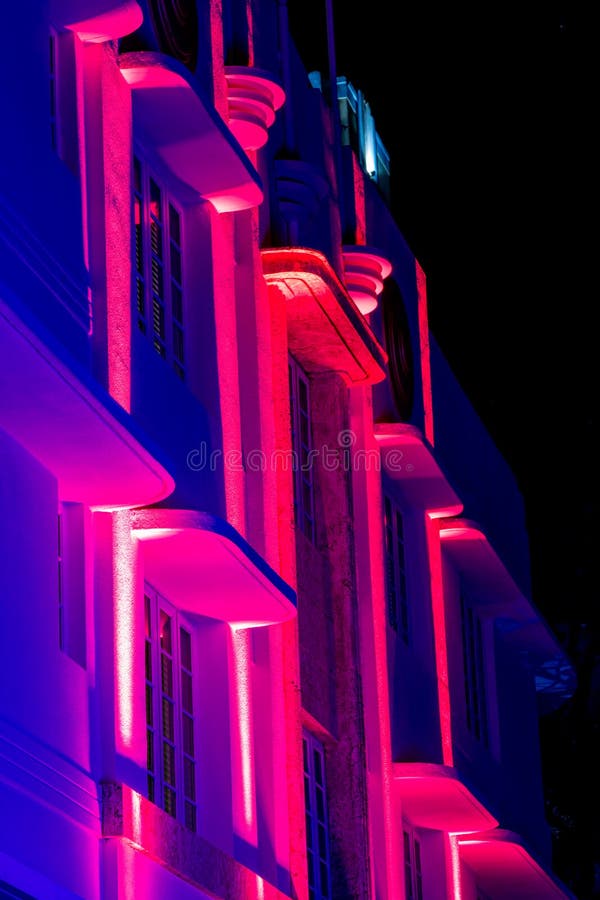 Red Neon Lights on Hotels Miami Beach Editorial Stock Photo - Image of ...