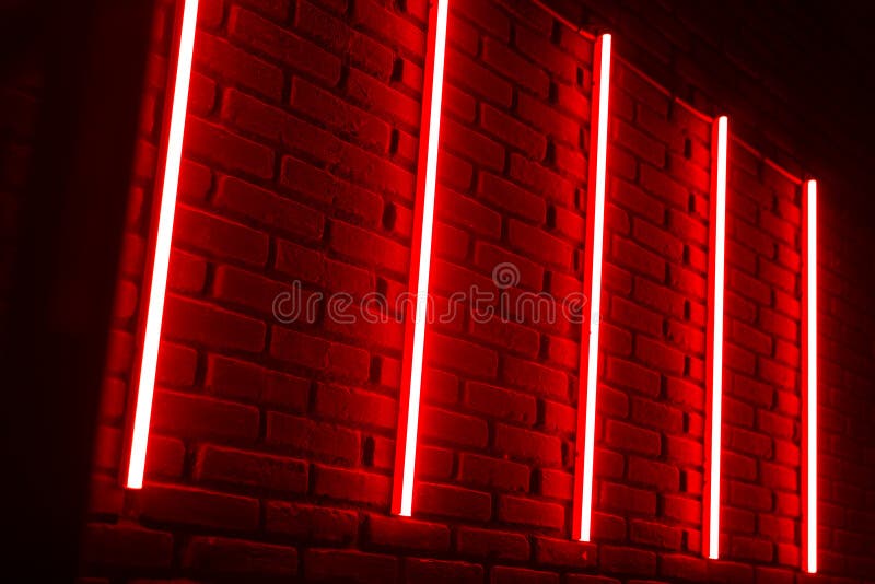 Red Neon Lines on Brick Wall in Night Club Stock Illustration ...