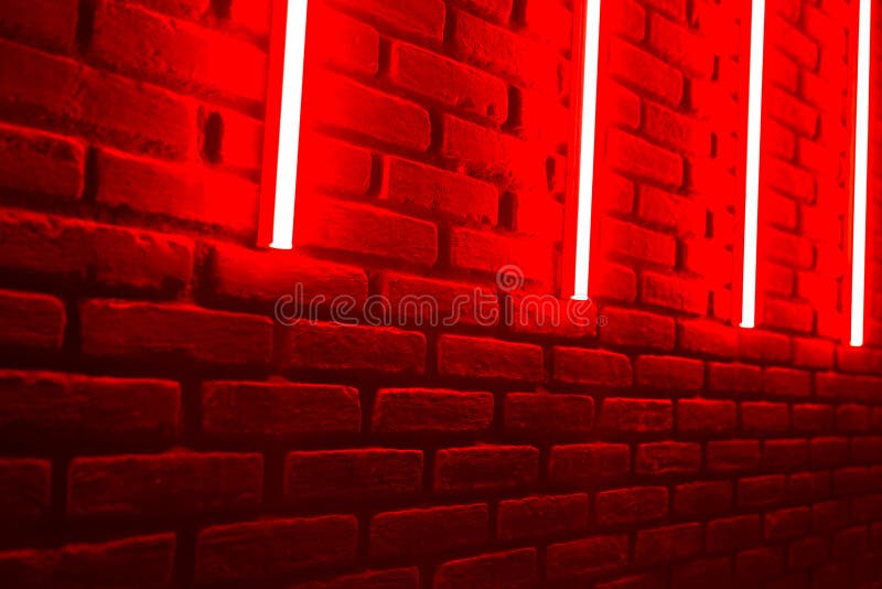 Red Neon Lines on Brick Wall in Night Club Stock Image - Image of ...