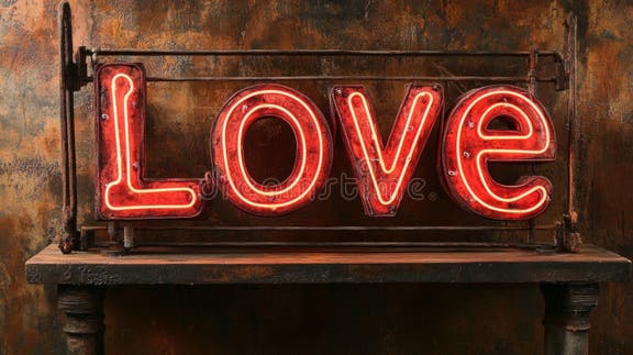 Red Neon Love Sign on Rustic Background Stock Illustration ...