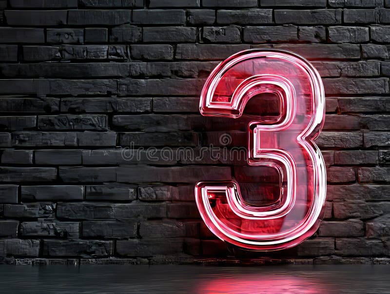A Red Neon Number 3 on a Brick Wall Stock Illustration - Illustration ...