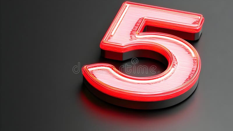 Red Neon Number 5 3D Render Illustration Stock Illustration ...