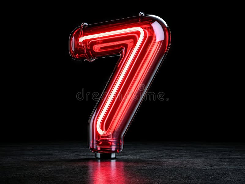 A Red Neon Number Seven on a Black Background Stock Illustration ...