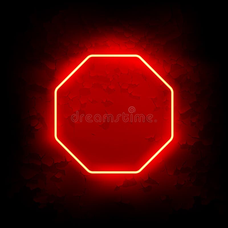 Red Neon Octagon Frame on Grunge Background Stock Vector - Illustration ...