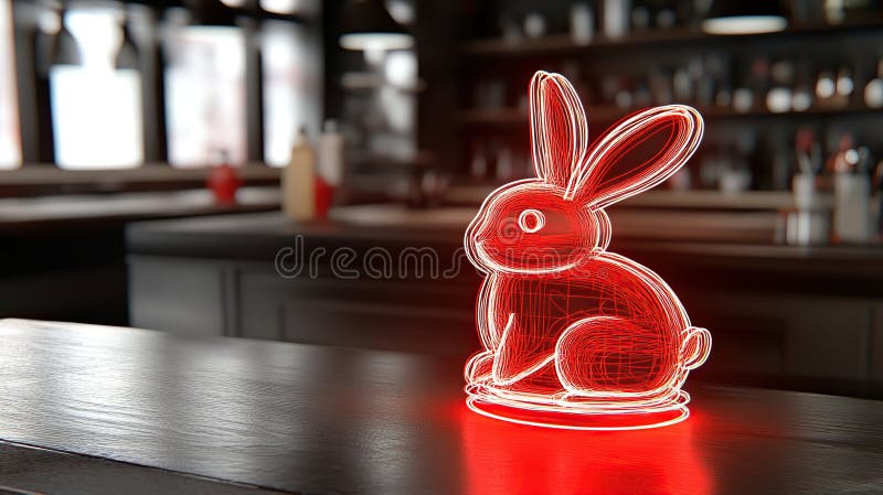 Red Neon Rabbit Bar Decor, Night, Glowing Stock Photo - Image of ...