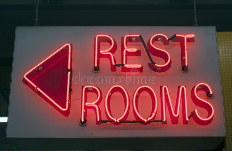 Neon Restrooms Sign stock photo. Image of light, restroom - 8110056