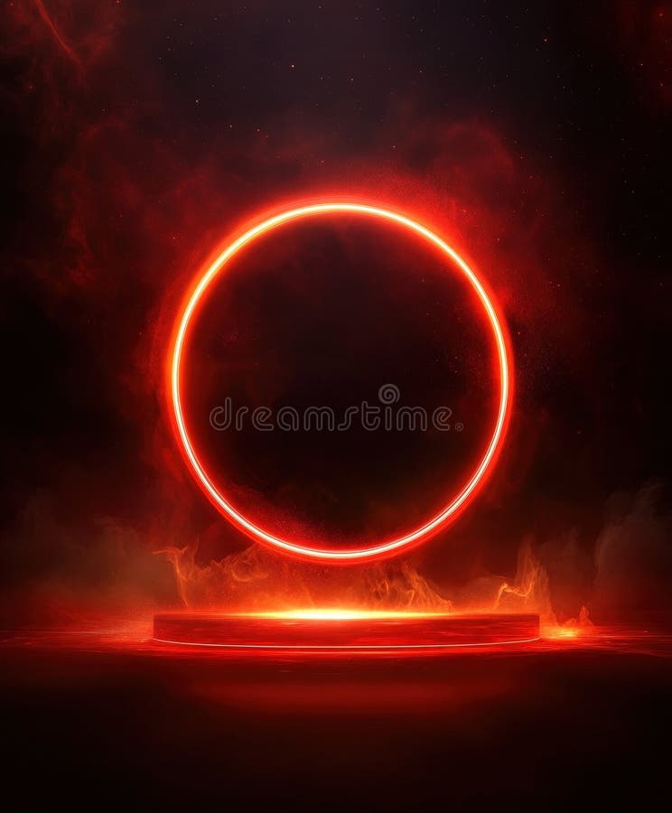Red Neon Ring and Futuristic Stage Backdrop Stock Illustration ...