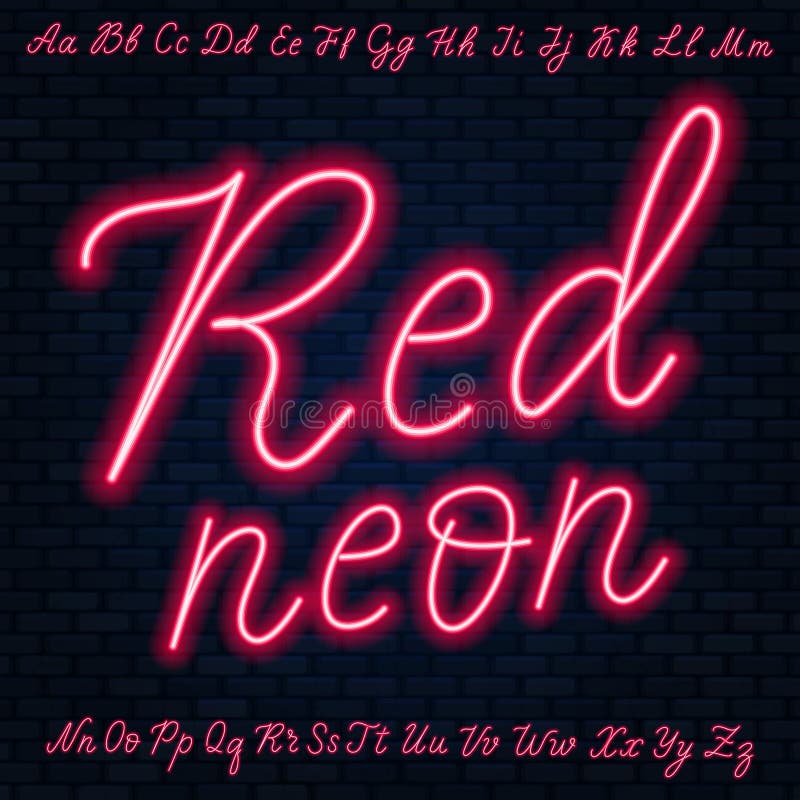 Red Neon Script. Uppercase and Lowercase Letters. Stock Vector ...