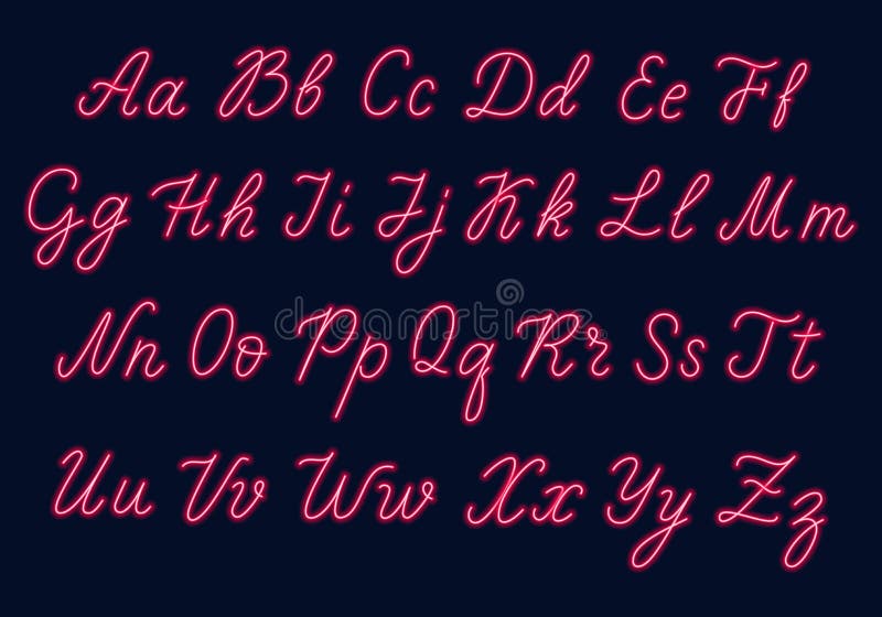 Neon Red Script Alphabet. Glowing Cursive Font with Letters, Numbers ...