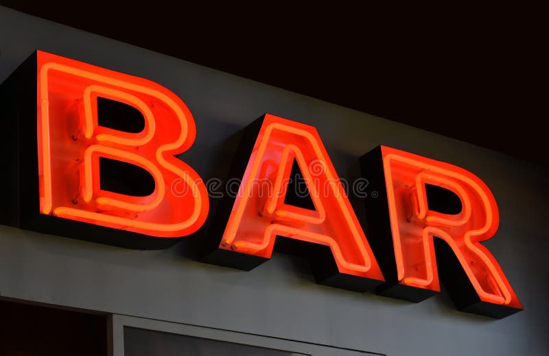 Red Neon Sign of the Night Bar Stock Photo - Image of signage, signs ...