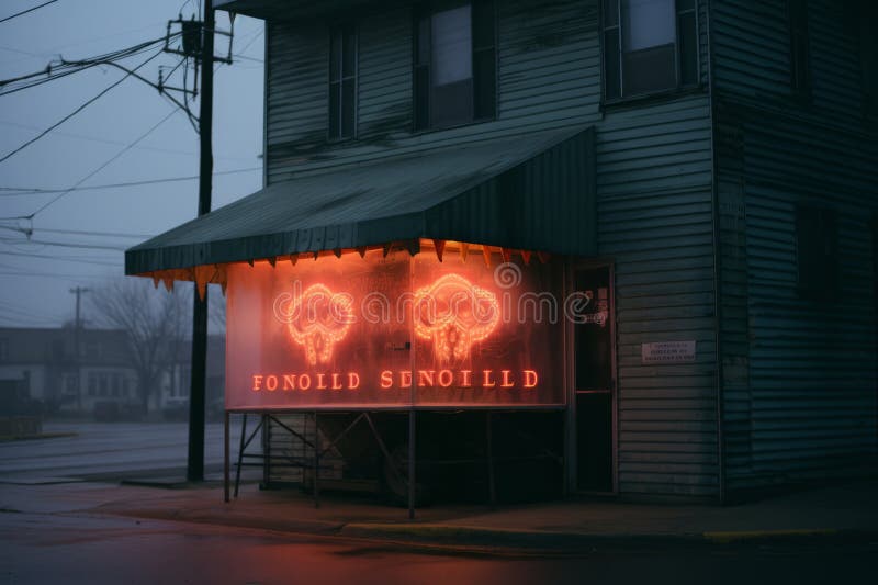 A Red Neon Sign on the Side of a Building Stock Illustration ...