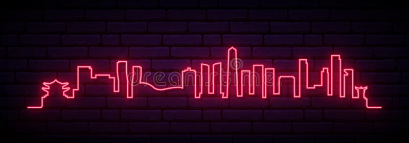 Red Neon Skyline of Incheon. Stock Vector - Illustration of silhouette ...