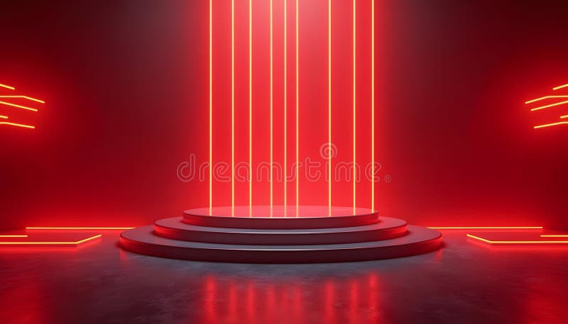 Red Neon Stage: Dramatic Circular Platform with Glowing Lines Stock ...