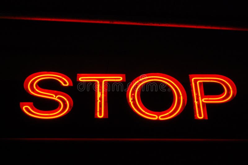 Red Neon Stop Sign stock photo. Image of arrest, letters - 22701450
