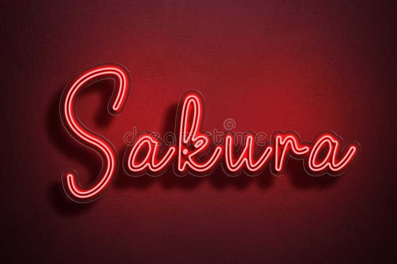 Red Neon Style Text Effect of Name Sakura on Red Background Stock Image ...