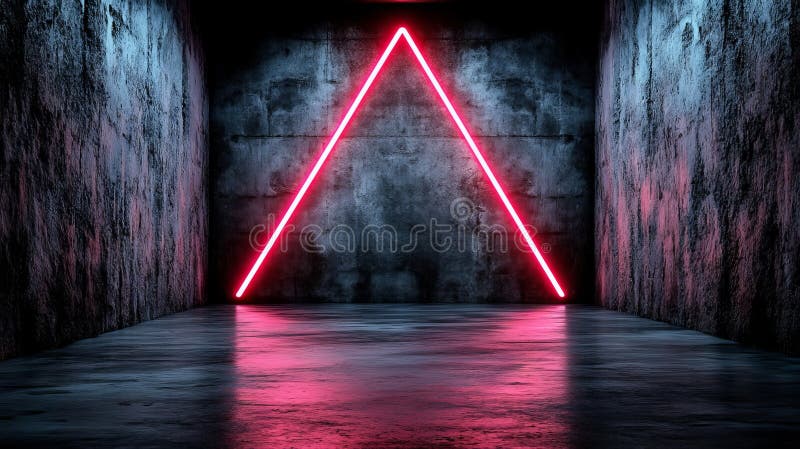 A Red Neon Triangle in a Dark Room with Concrete Walls Stock Image ...