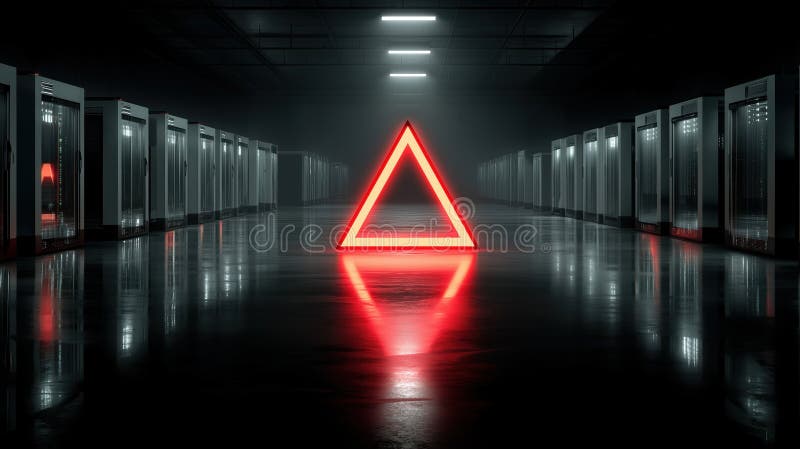 Red Neon Triangle in Dark Server Stock Photo - Image of glowing ...
