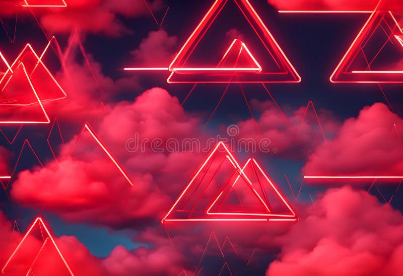 Red Neon Triangles in Clouds Stock Illustration - Illustration of road ...