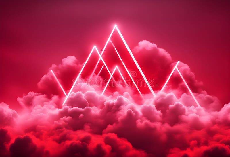 Red Neon Triangles in Clouds Stock Illustration - Illustration of lines ...