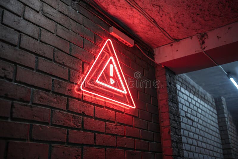 Red Neon Warning Sign on a Brick Wall Showing Caution - Generated by Ai ...