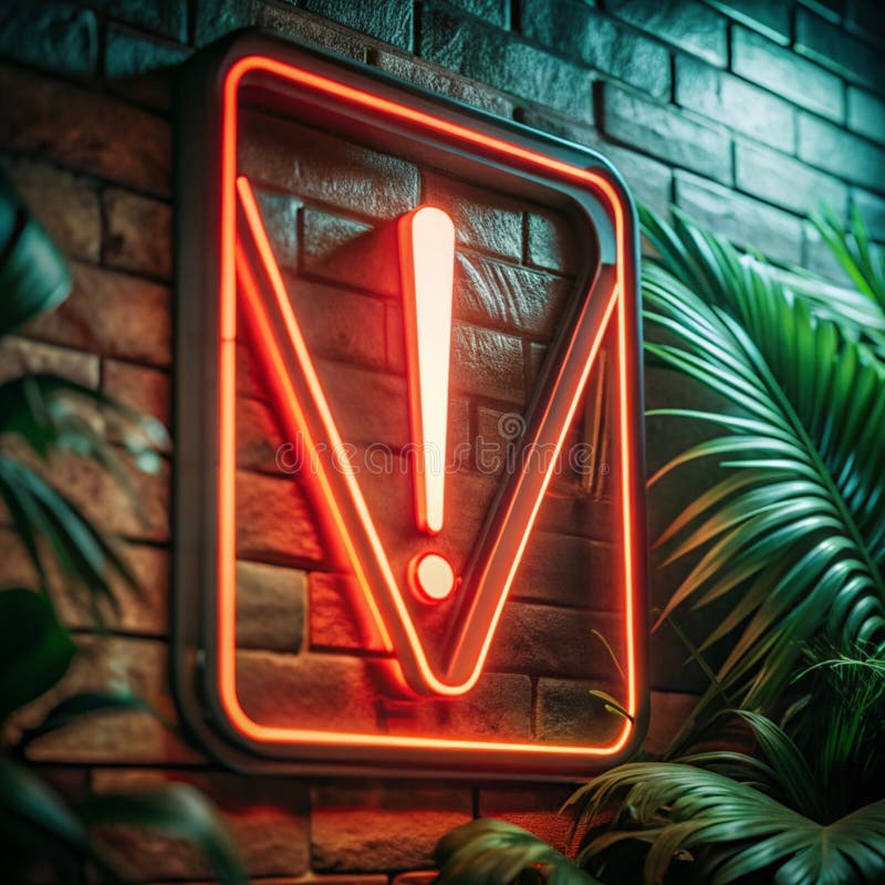 Red Neon Warning Sign Generative Ai Stock Illustration - Illustration ...