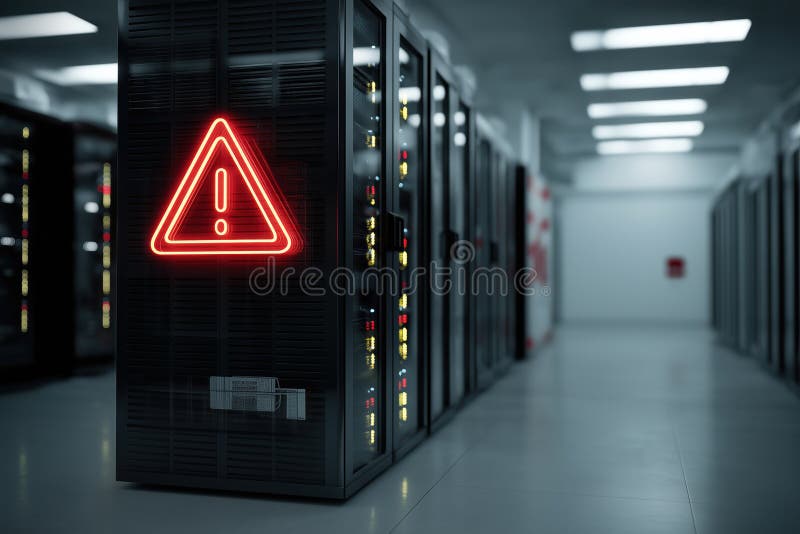 Red Neon Warning Sign on Server Stock Illustration - Illustration of ...