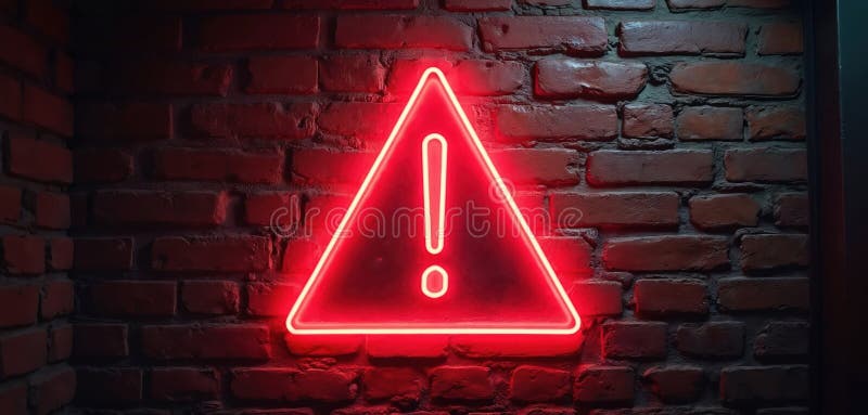 Neon Exclamation Mark Triangle Brick Wall Stock Photos - Free & Royalty ...