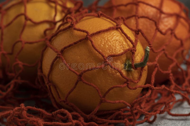 Red Net Shopping Bag with Oranges. Stock Photo - Image of minimal ...