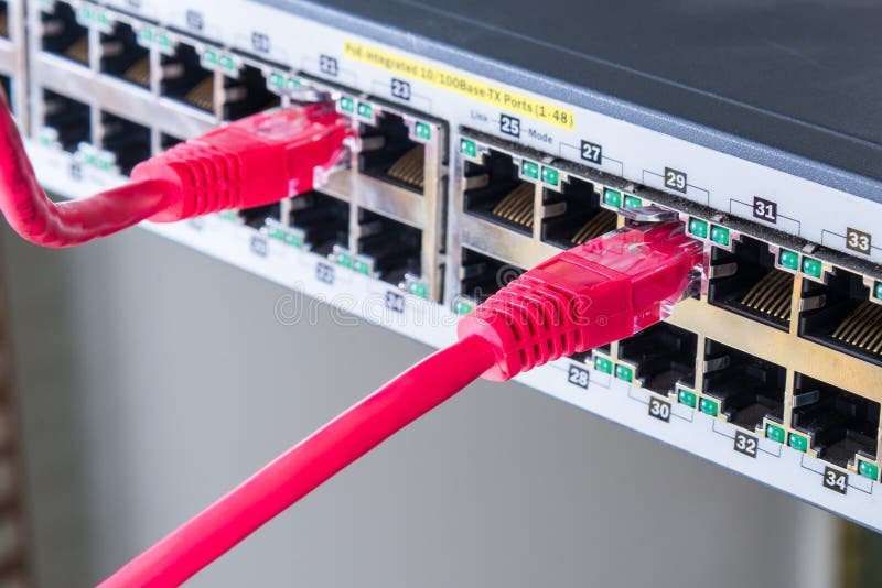 Red Network Cable Connected To Witch Stock Image - Image of line, cord ...