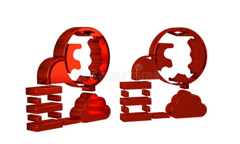 Red Network Cloud Connection Icon Isolated on Transparent Background ...