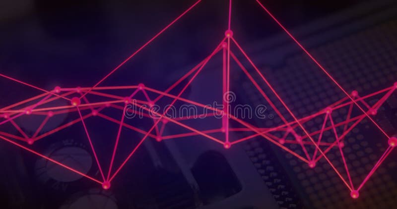 Red Network Connections Image Over Electronic Circuit Board Background ...