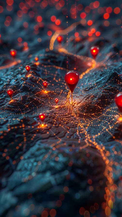 Red Network Nodes with Intricate Connections on a Technological Surface ...