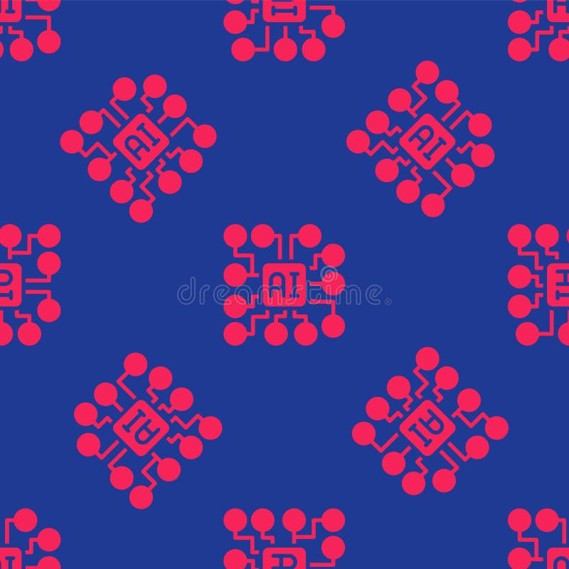 Red Neural Network Icon Isolated Seamless Pattern on Blue Background ...