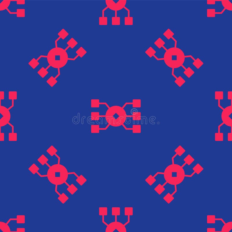 Red Neural Network Icon Isolated Seamless Pattern on Blue Background ...