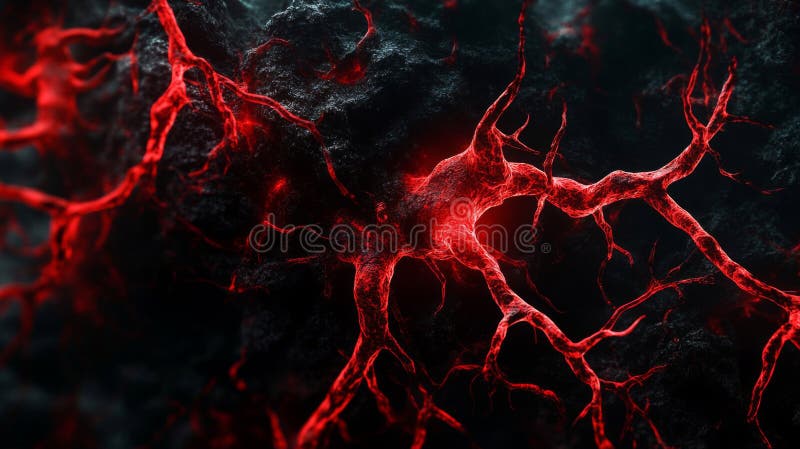 Red Neuron Network in Dark Background Stock Illustration - Illustration ...