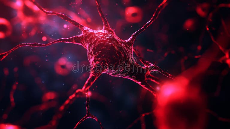 Red Neuron Network Microscopic Illustration Stock Illustration ...