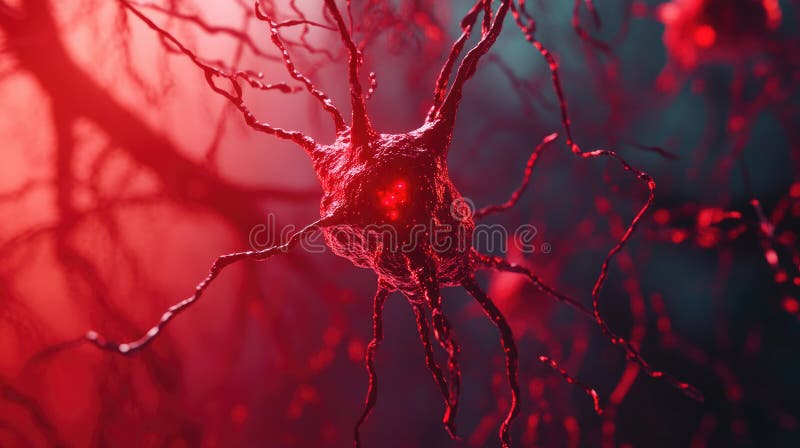 Red Neuron Synapses. Brain Neural Communication Closeup Stock ...