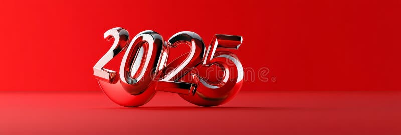 Red 2025 New Year Design Shiny Red Numbers Metallic Future Celebration ...