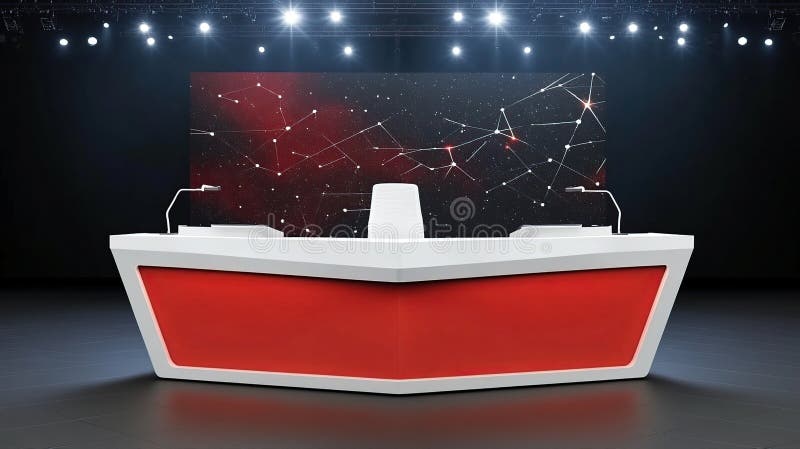 Red News Desk, Stage Lights, Network Backdrop, Studio Stock Photo ...