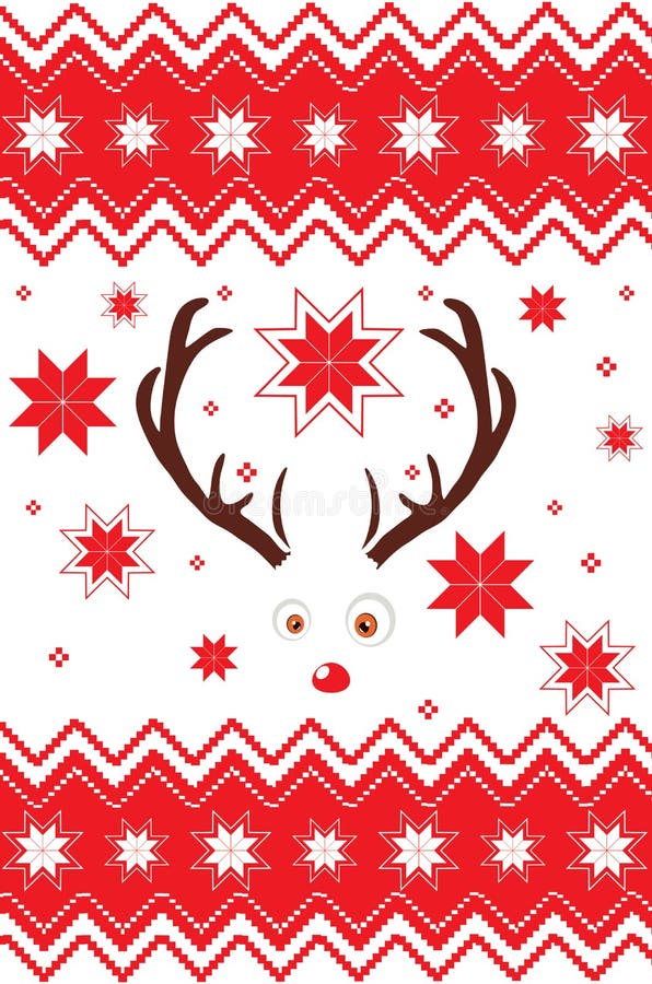 Red Nordic Pattern with Deer Stock Vector - Illustration of nordic ...