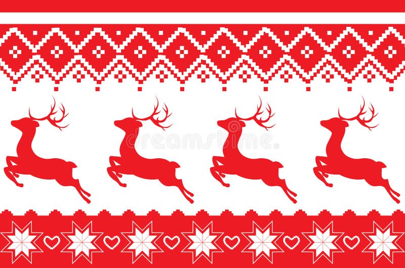 Red Nordic Pattern with Deer Stock Vector - Illustration of norway ...