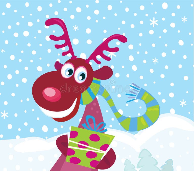 Red-nosed Rudolph on snow stock vector. Illustration of blue - 11359800