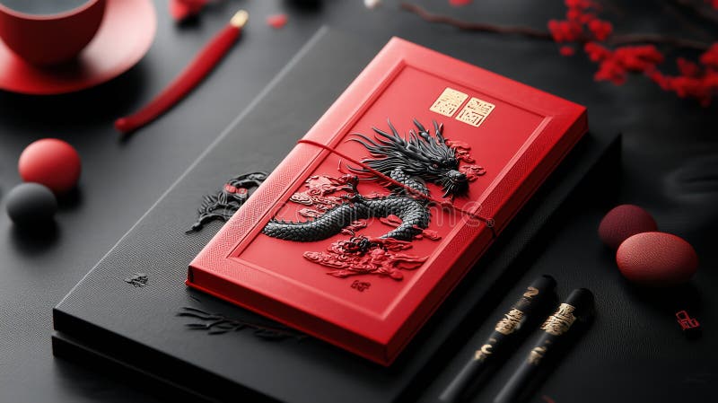 Red Notebook with Embossed Black Dragon Celebrating Chinese New Year ...