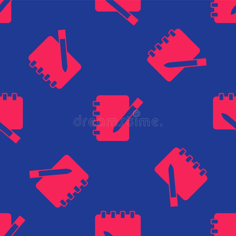 Red Notebook Icon Isolated Seamless Pattern on Blue Background. Spiral ...