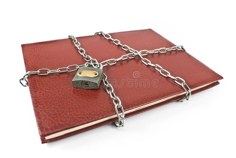Red Notebook with Padlock and Chain Stock Photo - Image of page, desk ...
