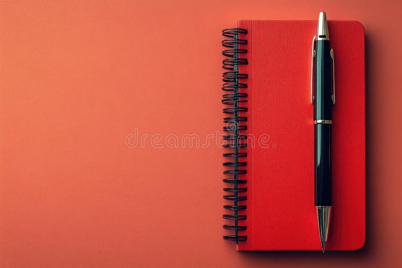 Red Notebook and Pen Isolated on Pastel Background with Copy Space for ...