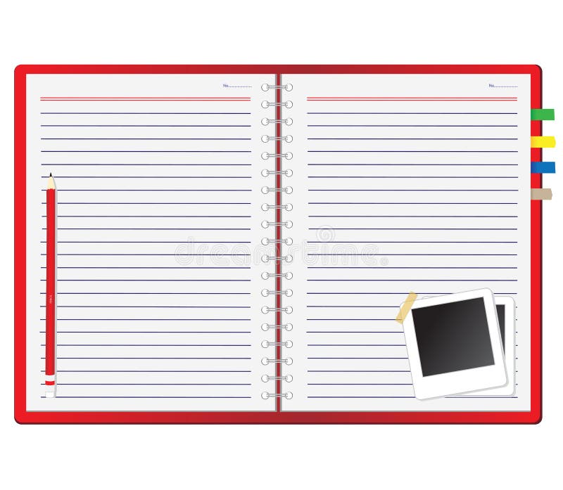 Red Notebook and Photo Frame Stock Illustration - Illustration of note ...