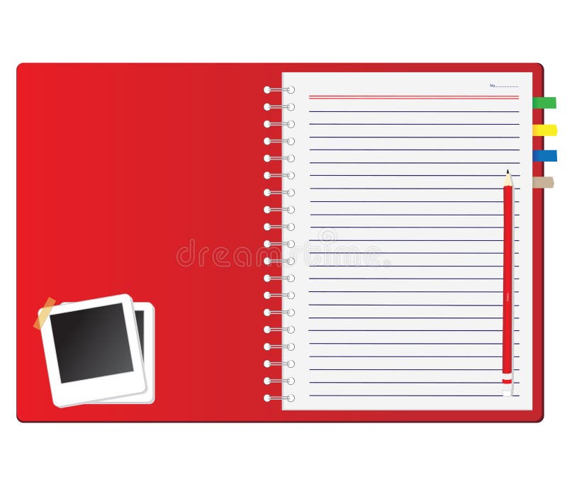 Red Notebook and Photo Frame Stock Illustration - Illustration of note ...